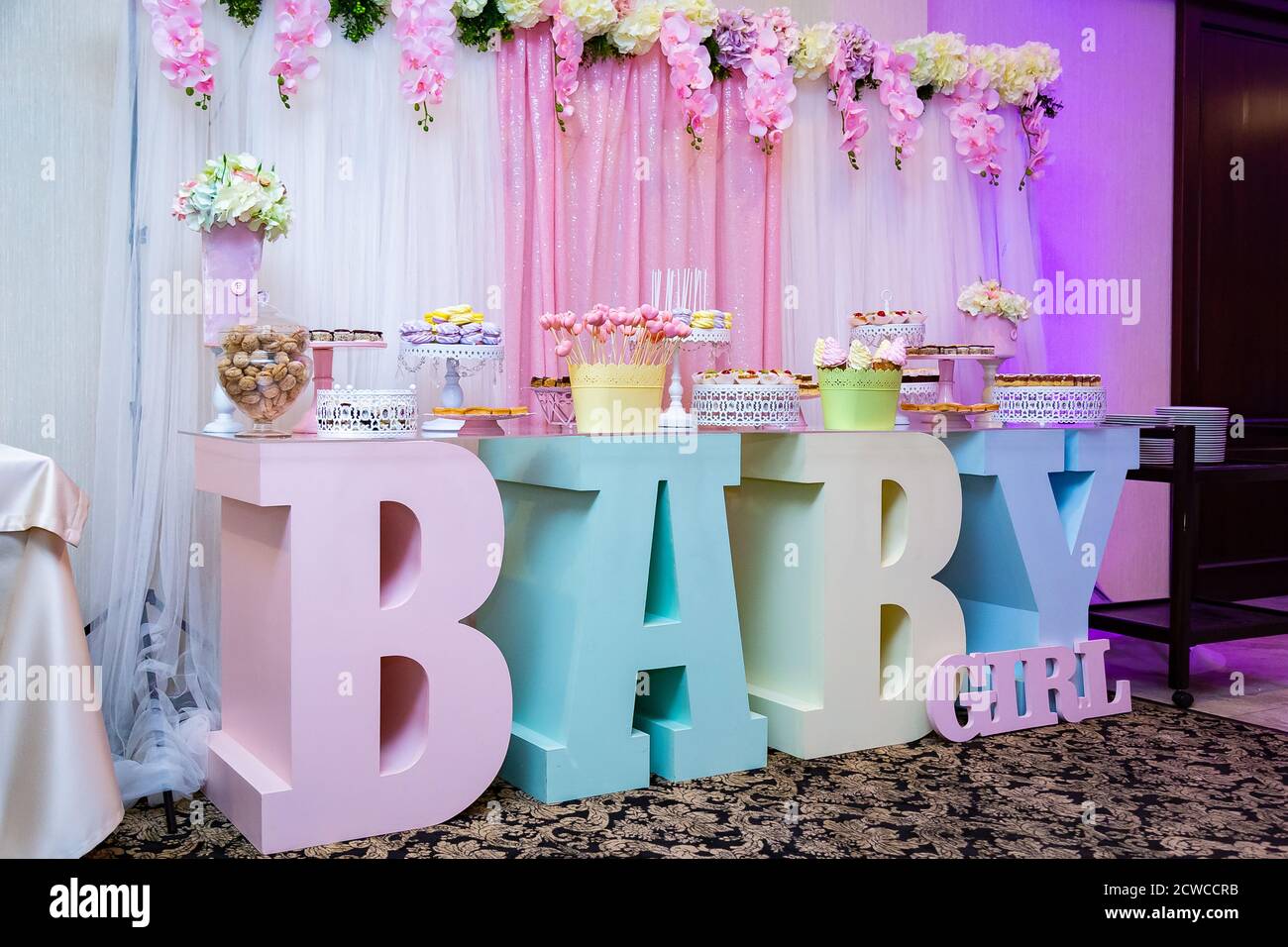 Beautiful colorful candy bar at the Birthday party Stock Photo - Alamy