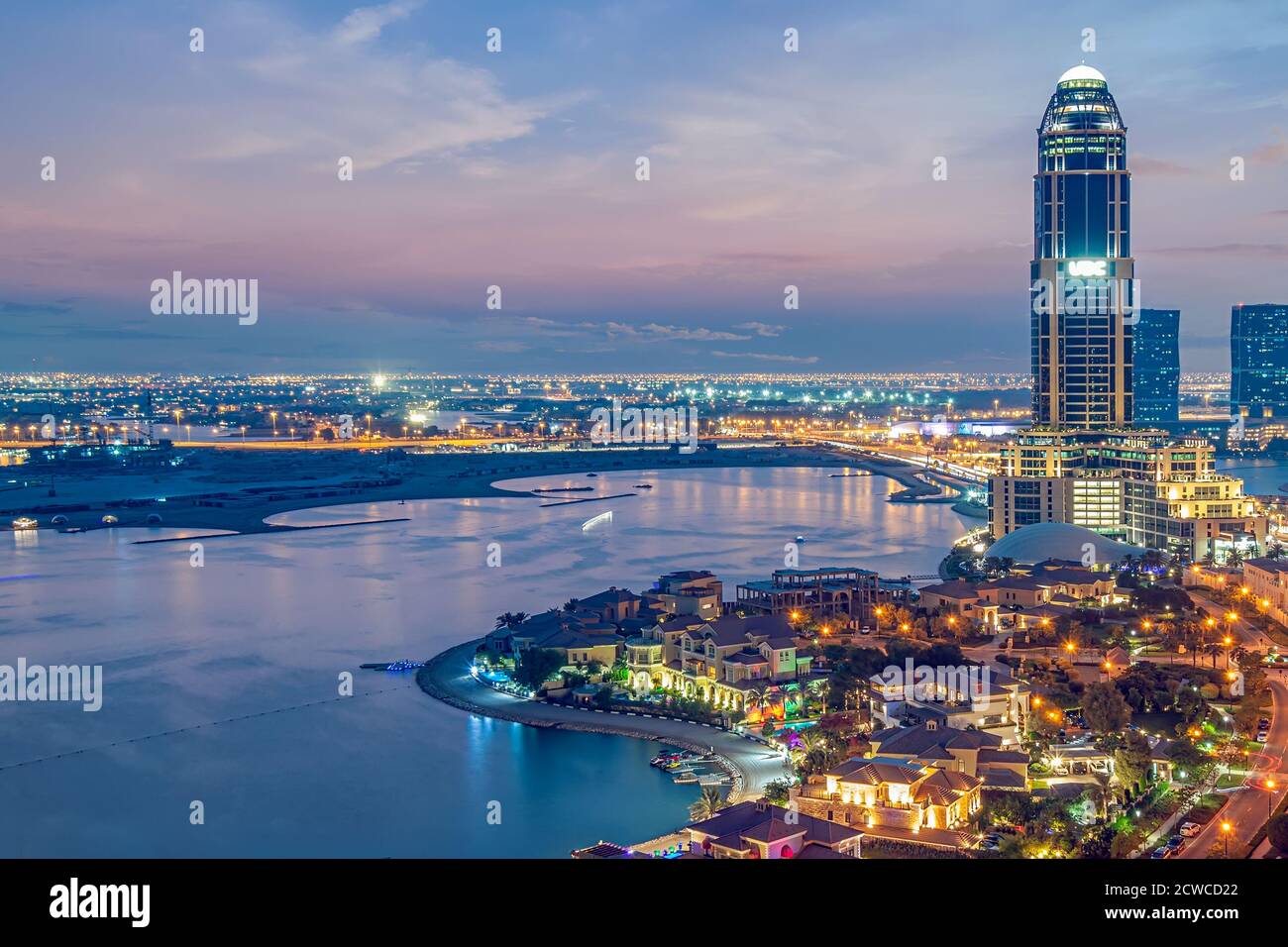 Beautiful sunset Aerial View of Pearl Qatar artificial island Stock ...