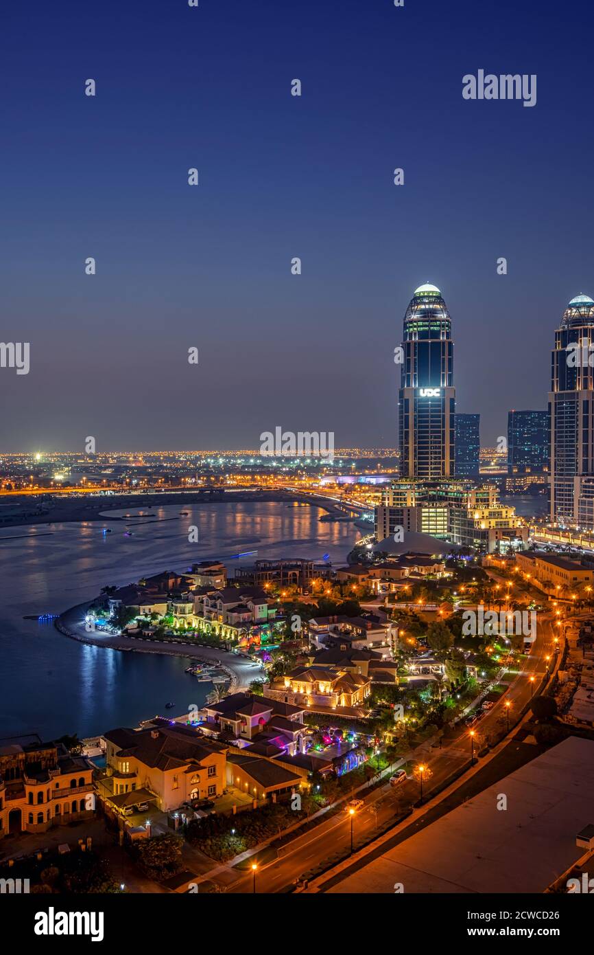 Beautiful sunset Aerial View of Pearl Qatar artificial island Stock ...