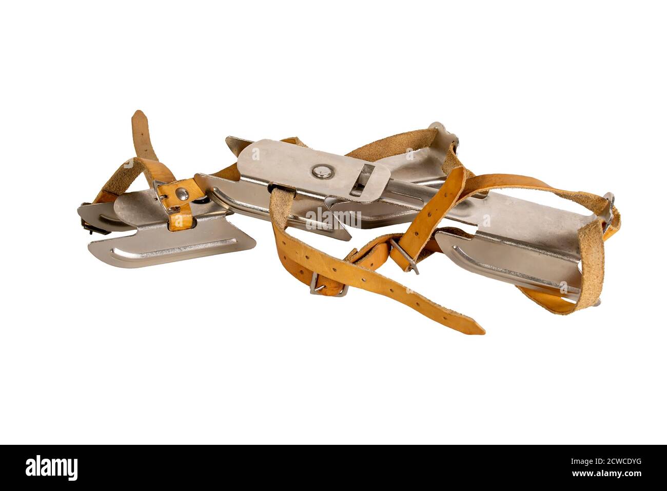 old steel skates isolated on a white background Hockey puck Stock Photo ...