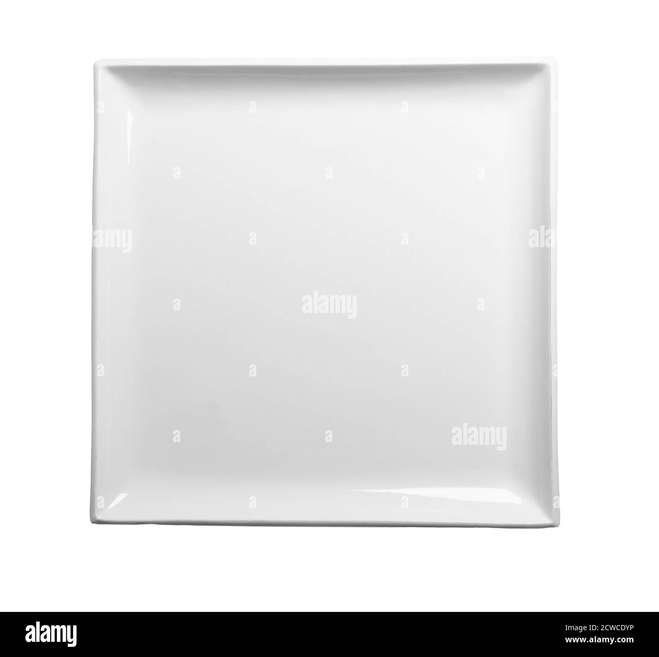 Square white plate isolated on white with Stock Photo - Alamy
