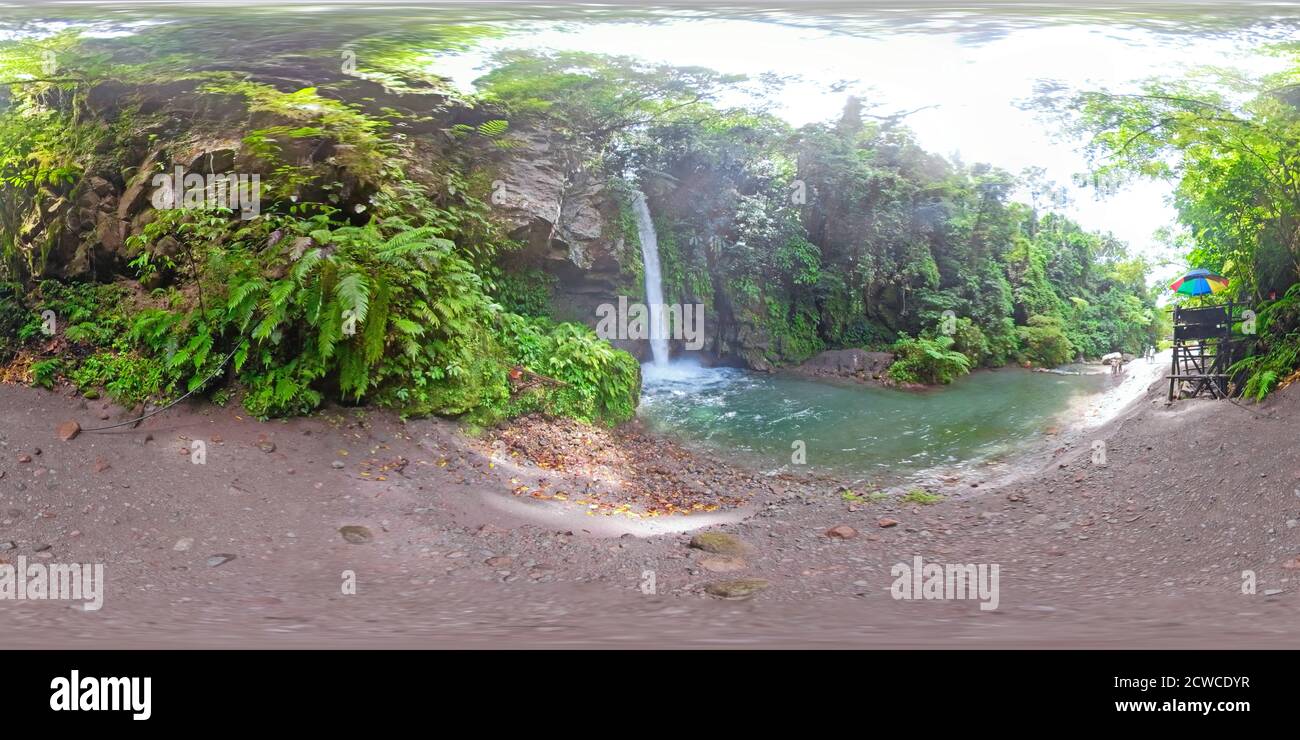 Waterfall in green rainforest 360VR. Tropical Tuasan Falls in mountain ...