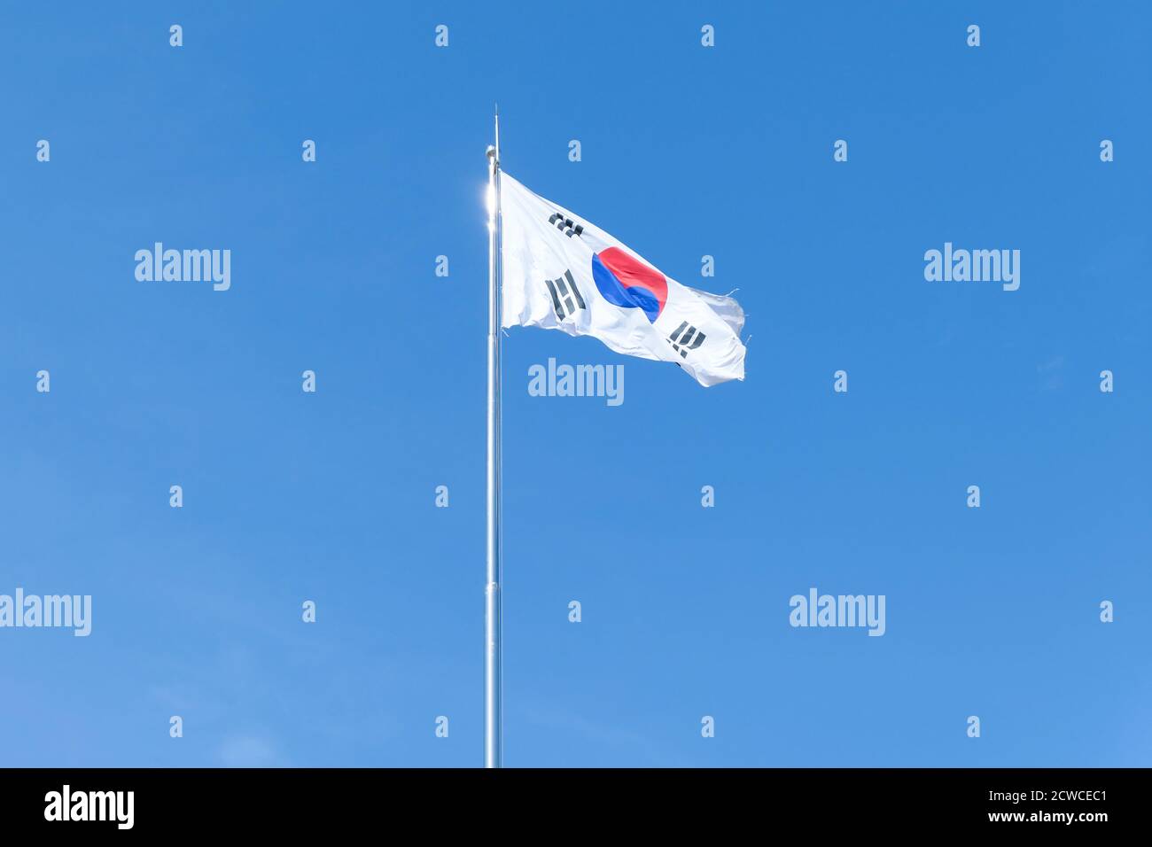 Taegeukgi,the national flag of Korea, in the blue sky Stock Photo - Alamy