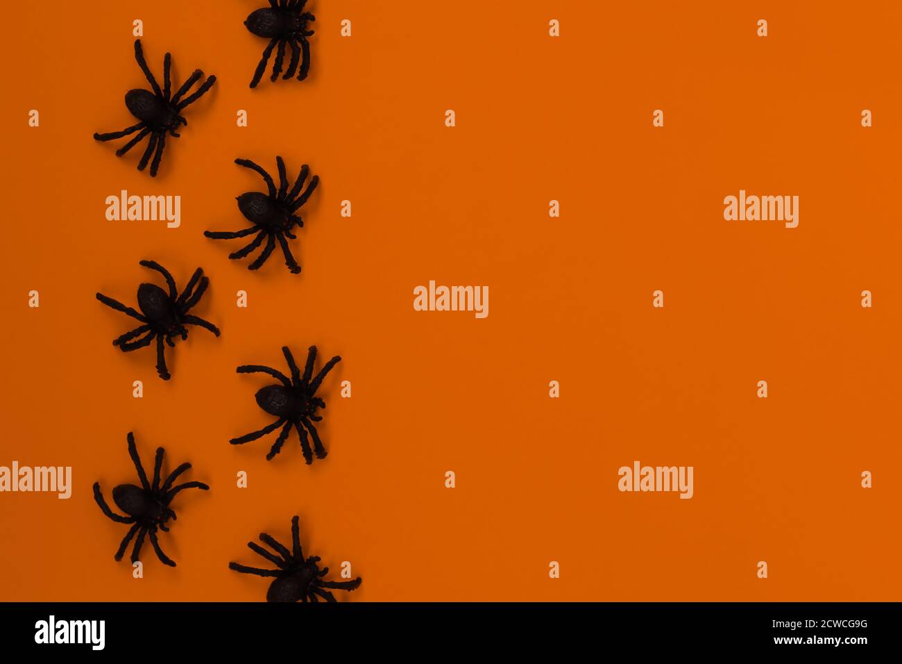 Halloween decorations concept. Halloween with spiders on orange ...
