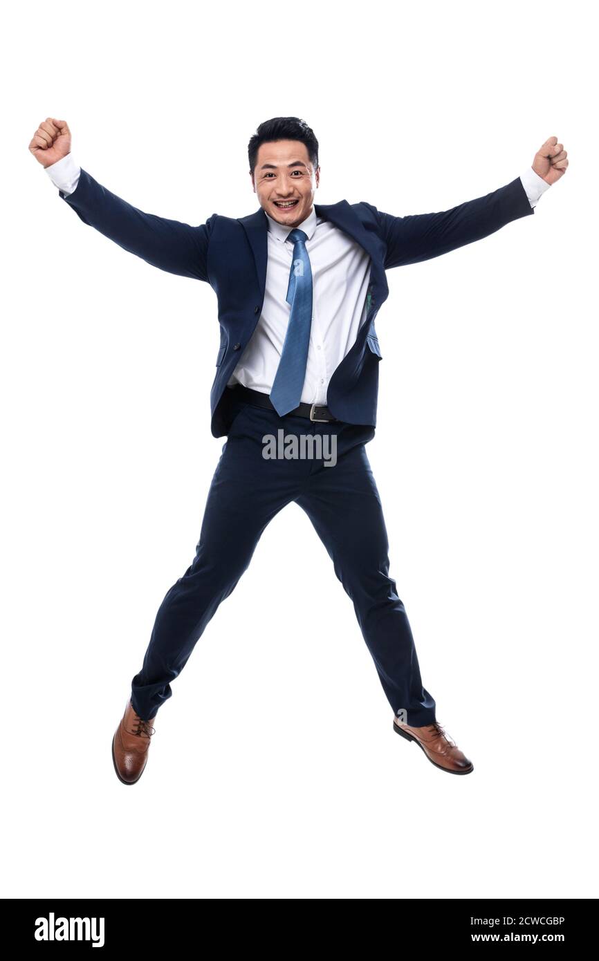 Cheer jump business man Stock Photo - Alamy