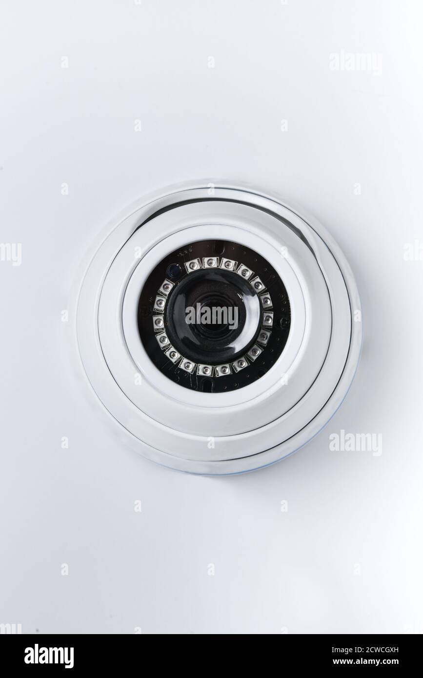 Dome round surveillance camera, access control systems isolated on ...