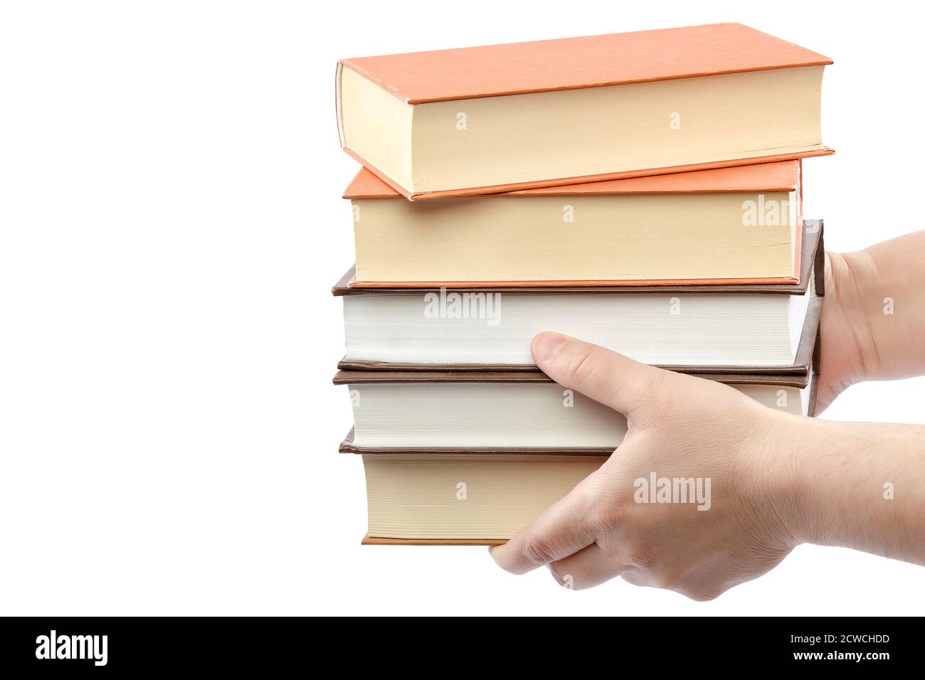 Stack of books in female hands isolated on white background Stock Photo ...