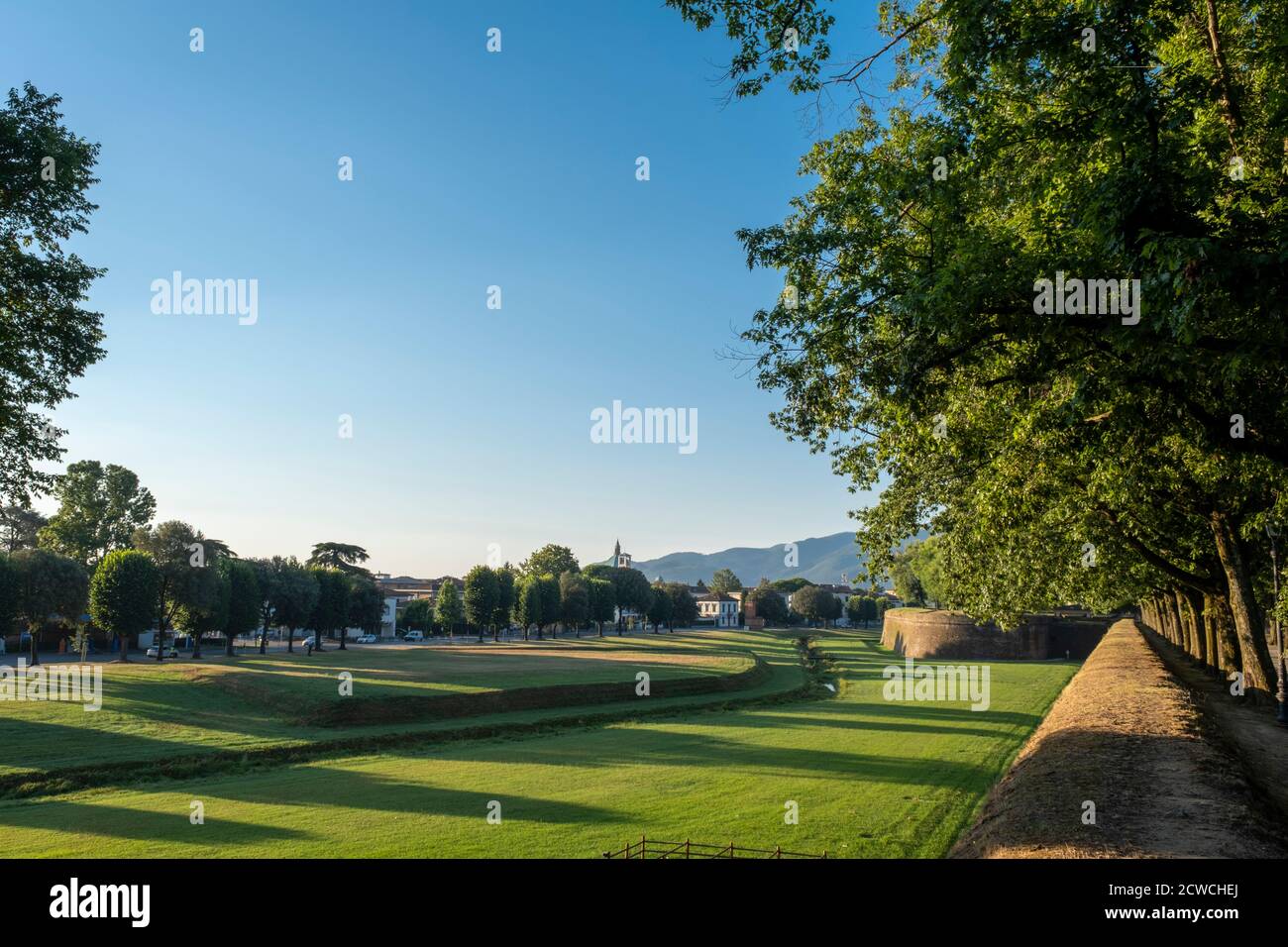 Lucca city wall fortifications in spring, Tuscany, Italy Stock Photo ...
