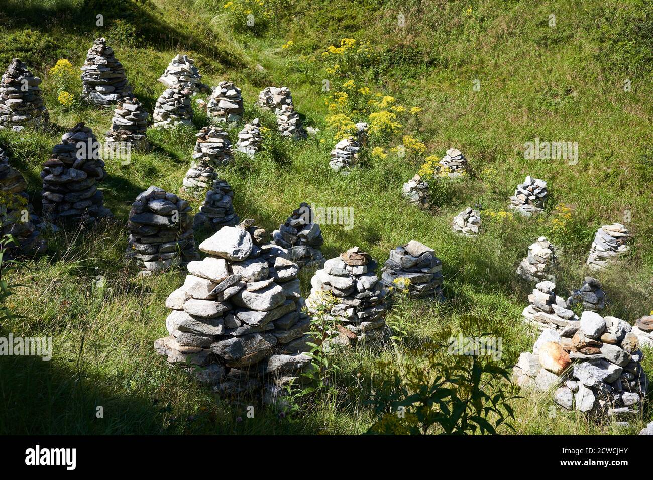 Stone navigation points in nature help tourists in orientation - August ...