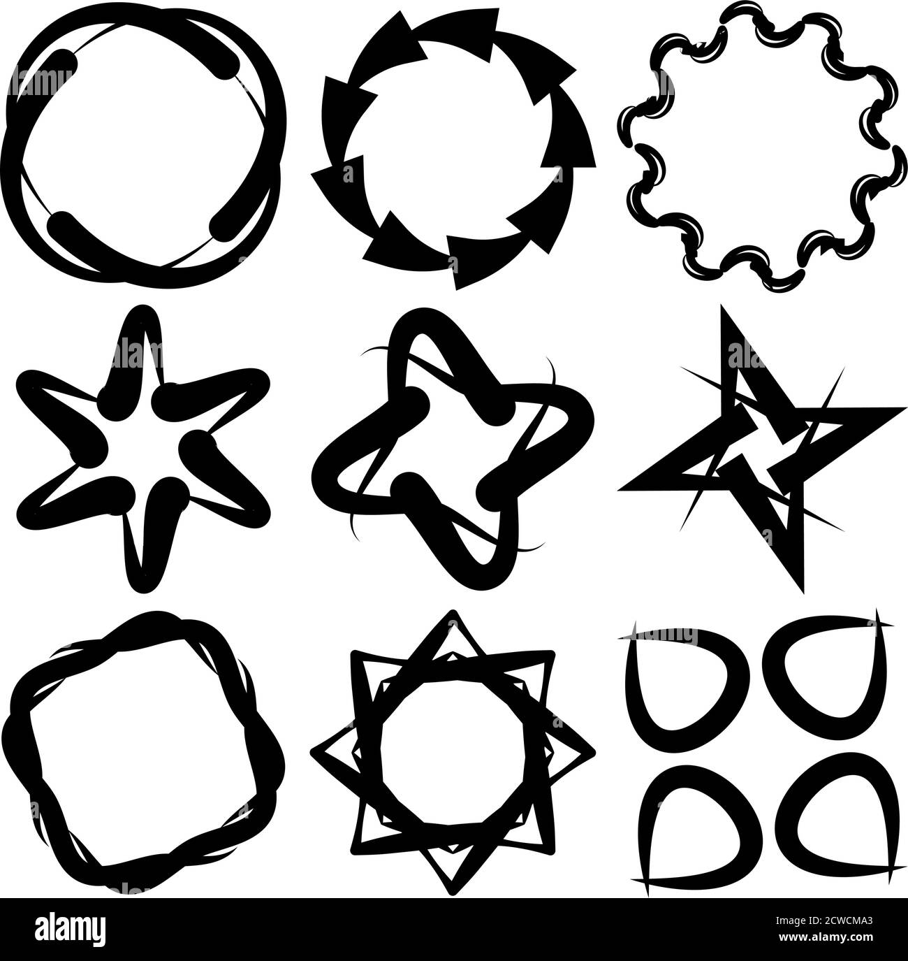 abstract black and white circular, concentric and radial contour ...