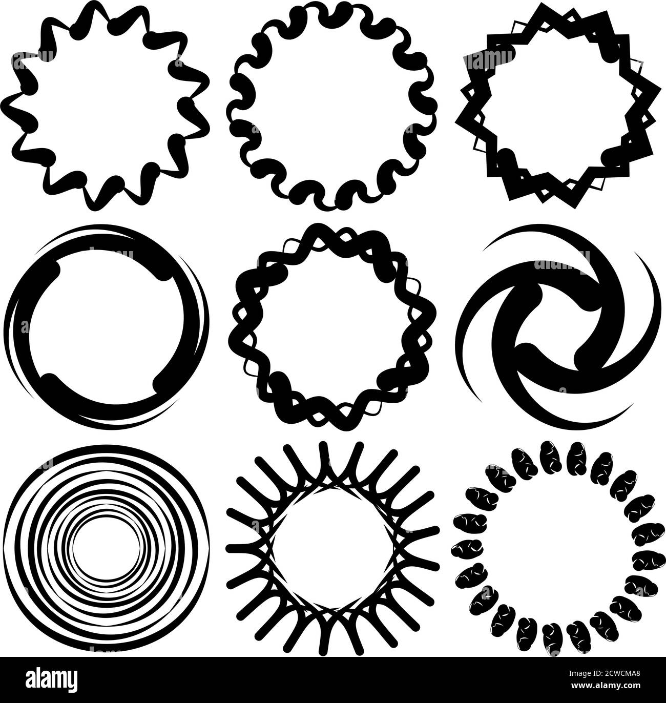abstract black and white circular, concentric and radial contour ...