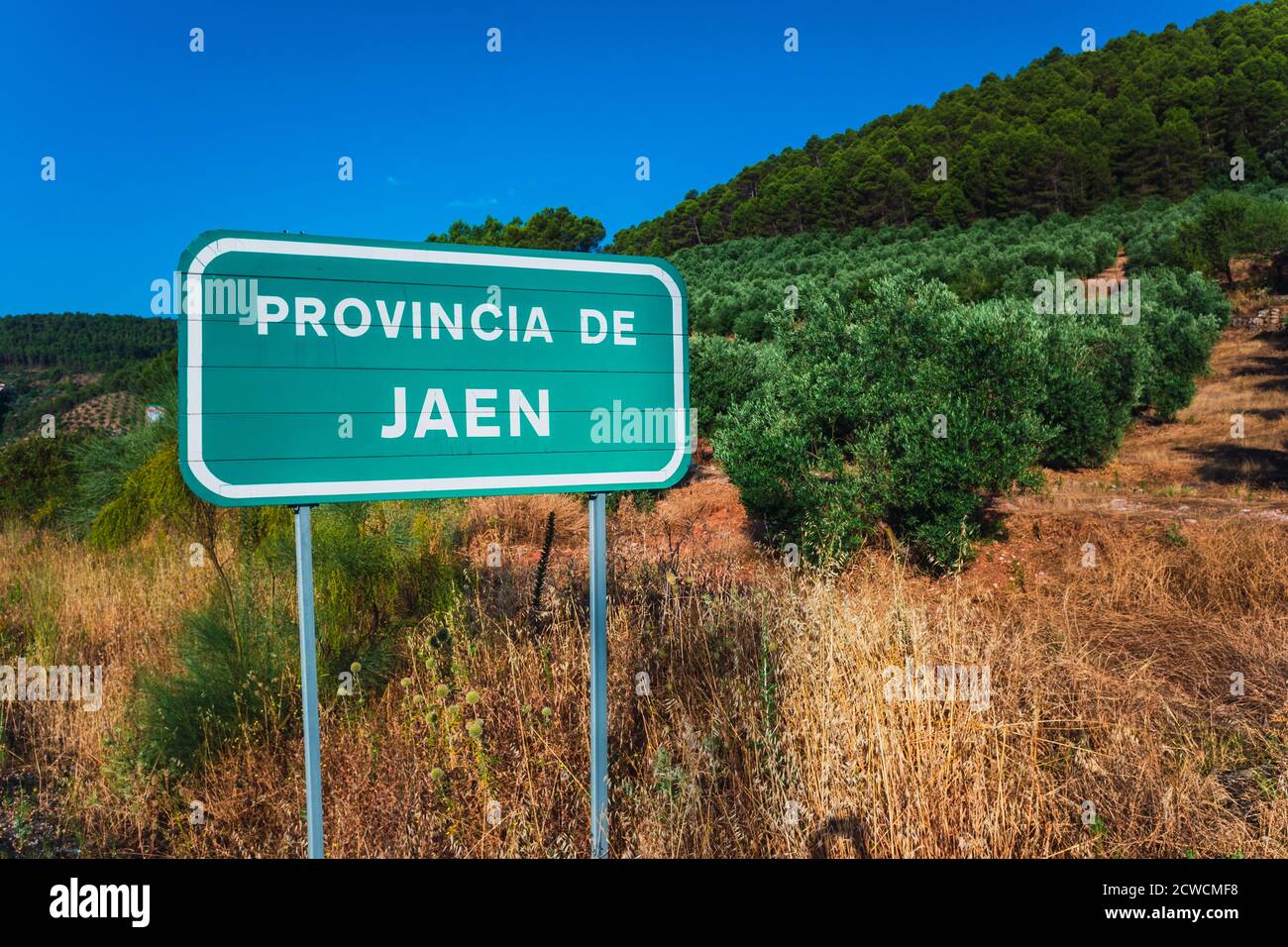 Road sign with the name of the region of Jaen, Spain Stock Photo - Alamy
