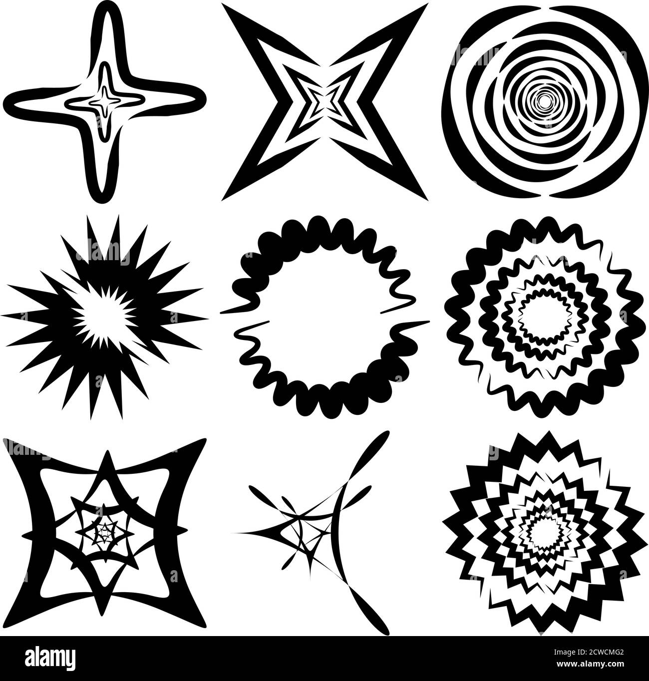 abstract black and white circular, concentric and radial contour ...