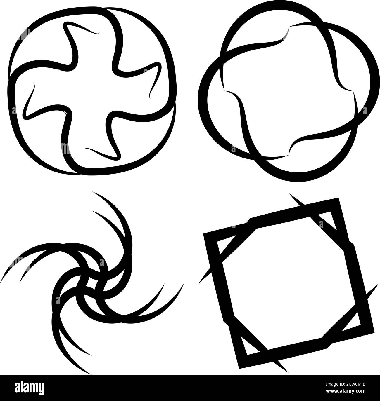 abstract black and white circular, concentric and radial contour ...