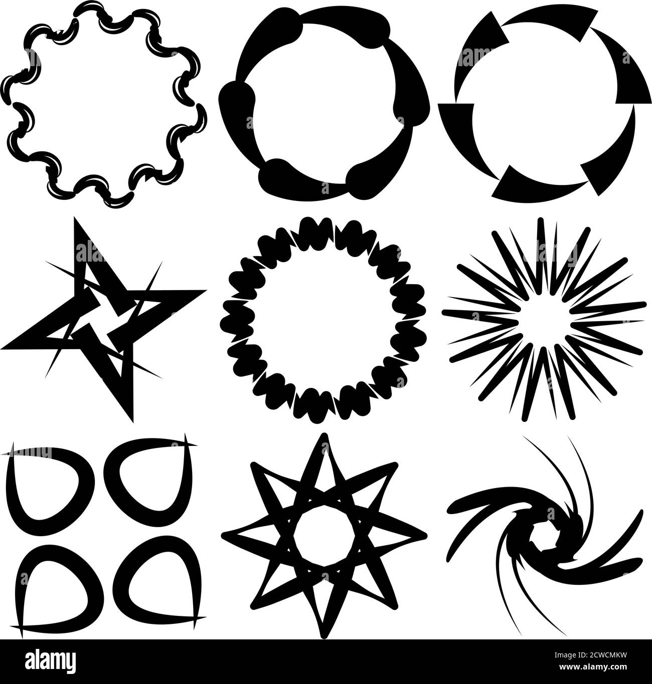 abstract black and white circular, concentric and radial contour ...