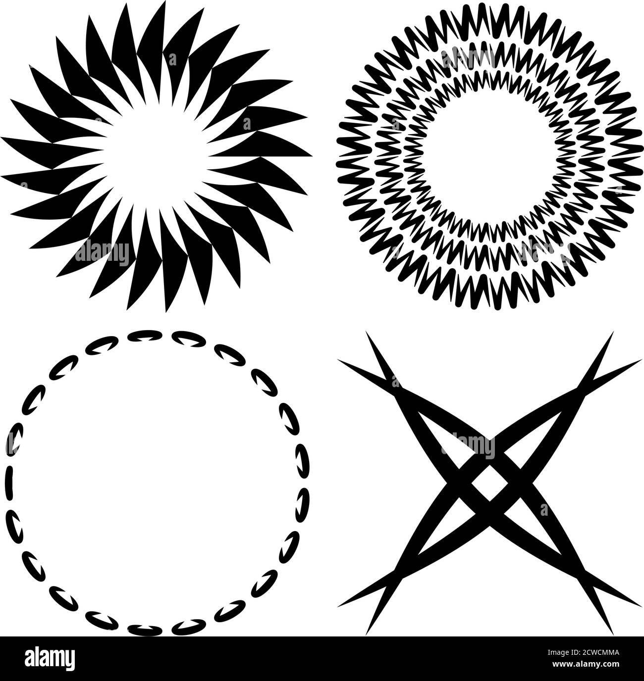 abstract black and white circular, concentric and radial contour ...