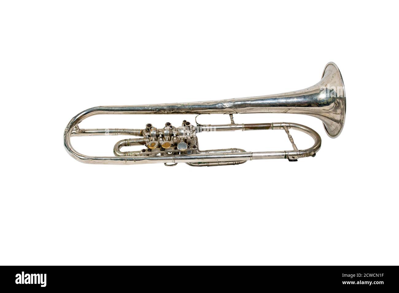 silver trumpet isolated on a white background. Musical instrument Stock ...