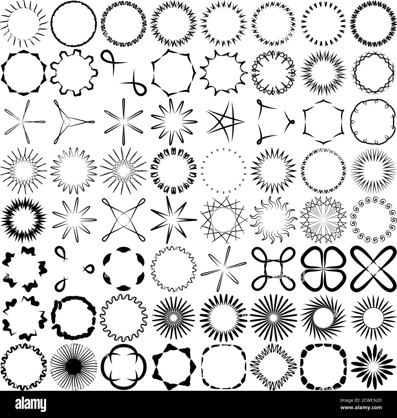 abstract black and white circular, concentric and radial contour ...