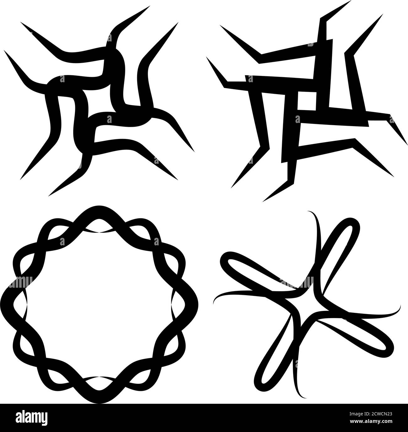 abstract black and white circular, concentric and radial contour ...