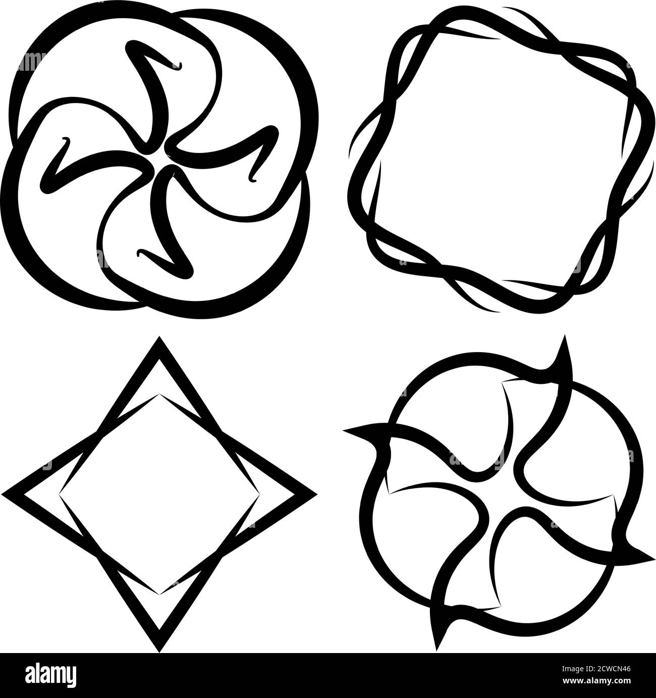 abstract black and white circular, concentric and radial contour ...