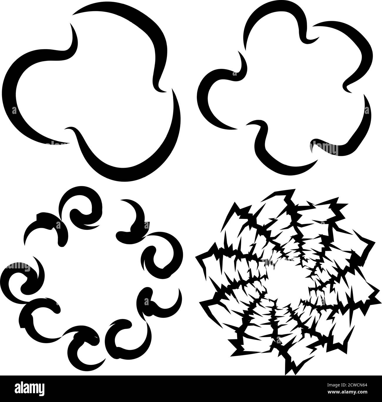 abstract black and white circular, concentric and radial contour ...