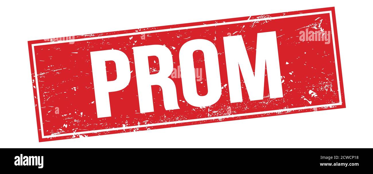 PROM text on red grungy rectangle stamp sign Stock Photo - Alamy