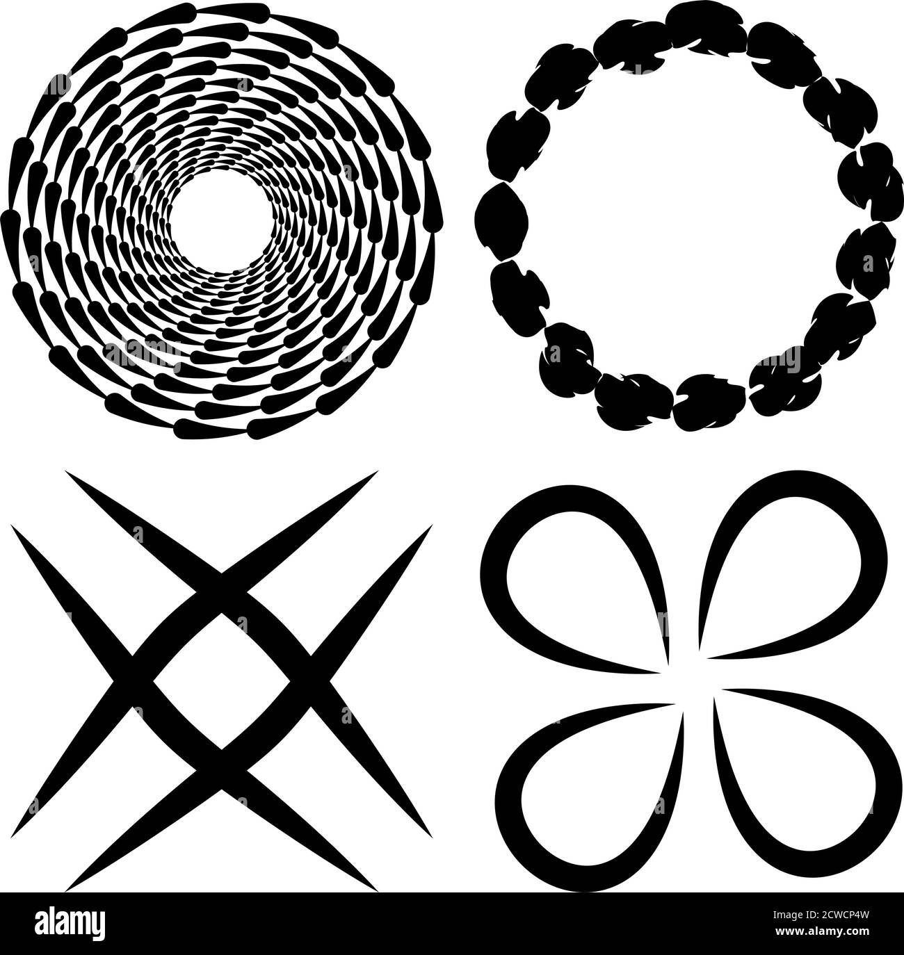 abstract black and white circular, concentric and radial contour ...