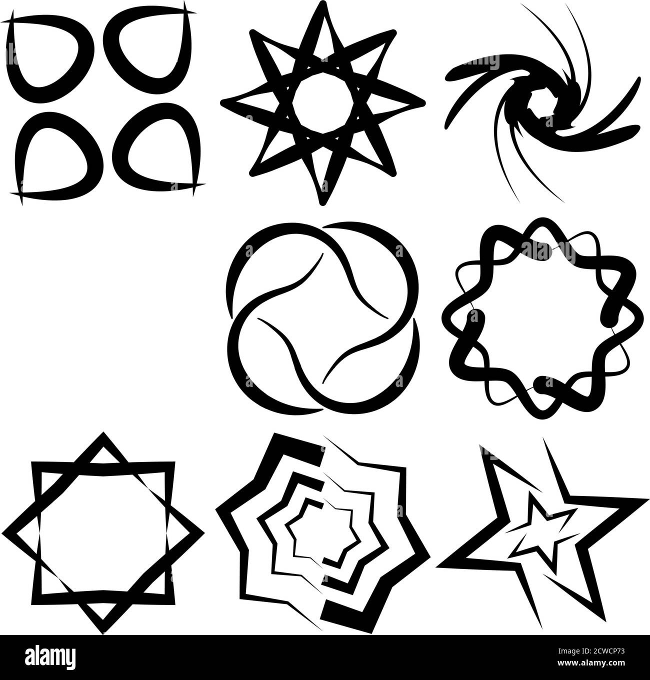 abstract black and white circular, concentric and radial contour ...