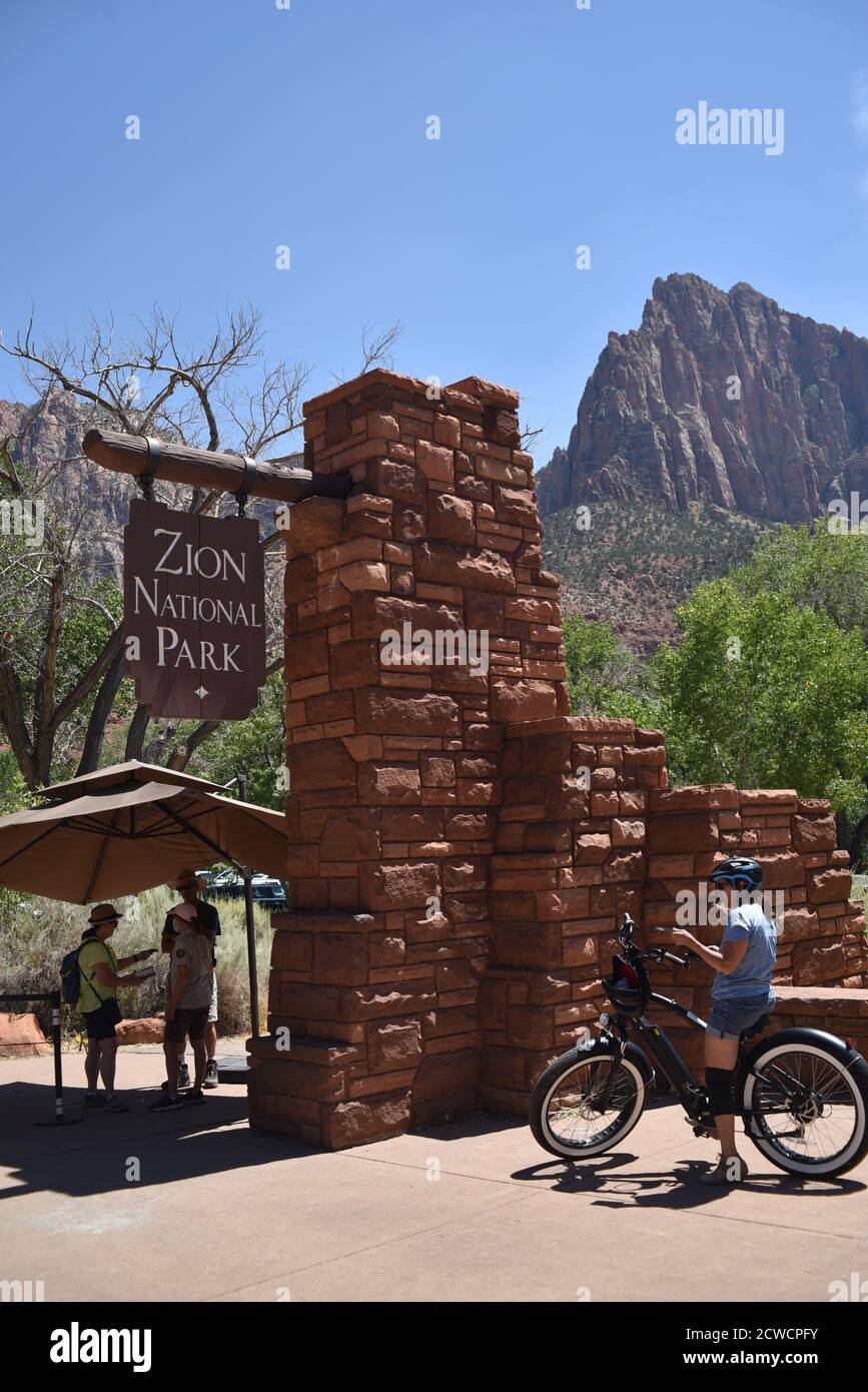 Springdale, Utah. U.S.A. 8/12-15/2020. Zion National Park. Visitors ...