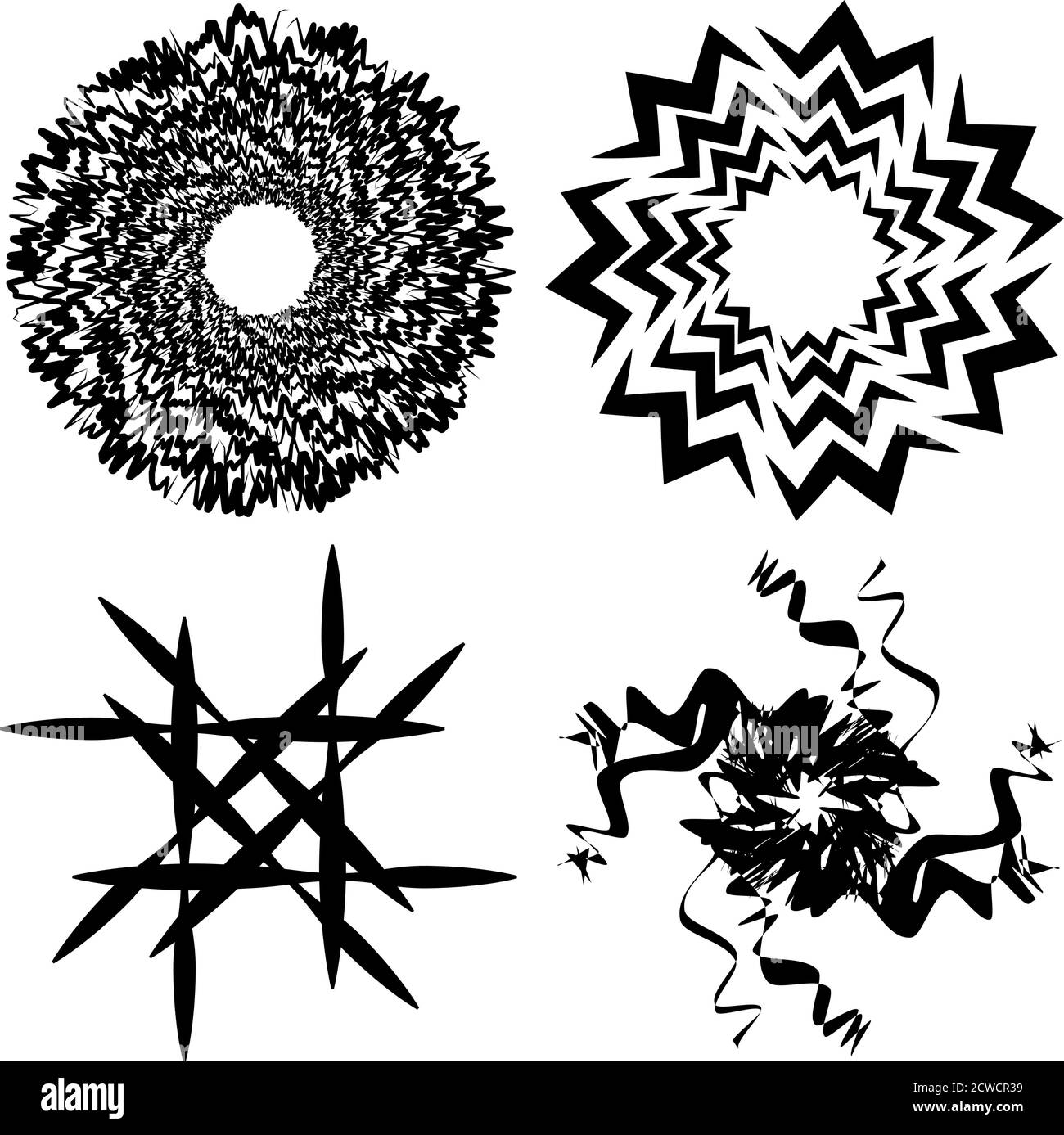 abstract black and white circular, concentric and radial contour ...