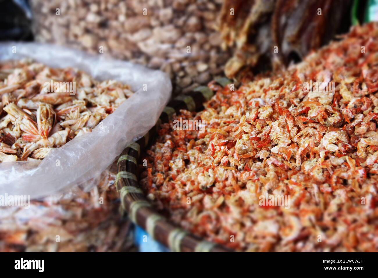 Pealed shrimps and other marine species being sold on a vietnamese ...