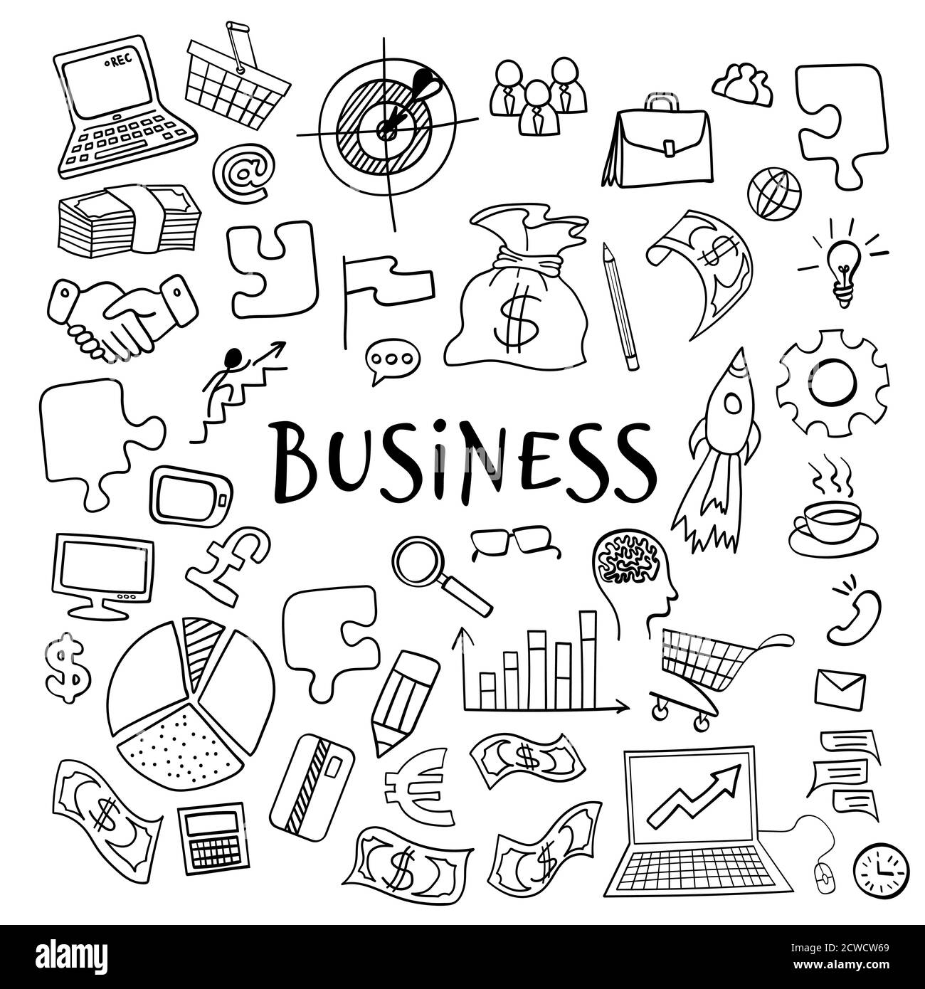 Business hand drawn doodles set isolated on white background. Vector ...