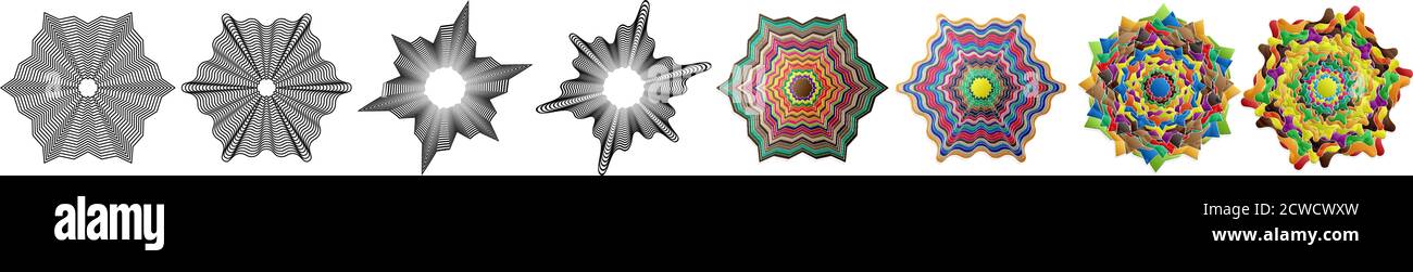 Colorful motifs, abstract shapes vector. Circular pattern elements ...