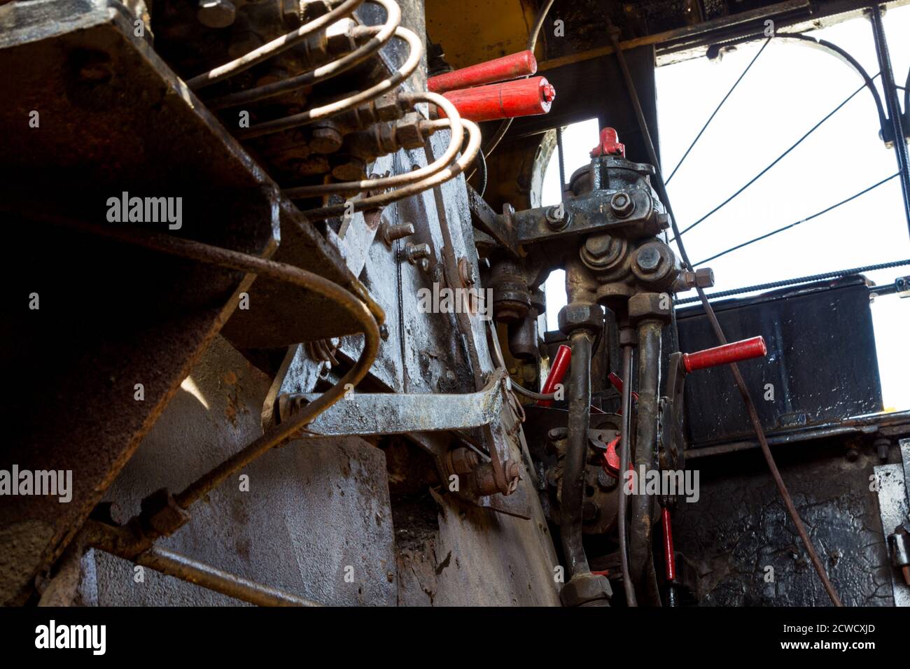 Inside cab of steam locomotive no. 324 (1518) exhibited at GYSEV ...