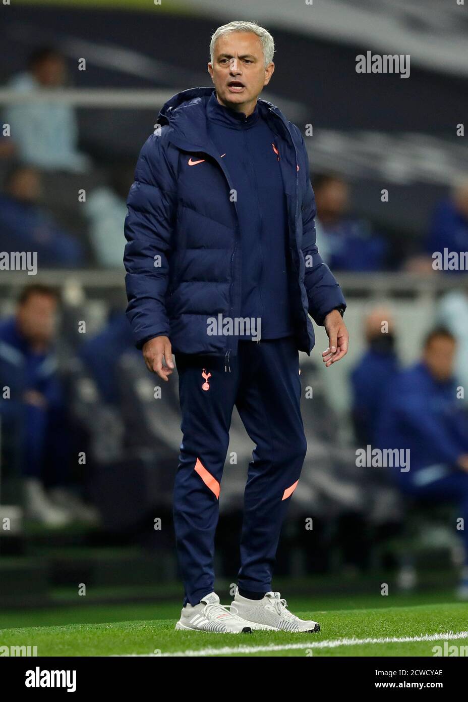 Tottenham Hotspur manager Jose Mourinho instructs his players during ...