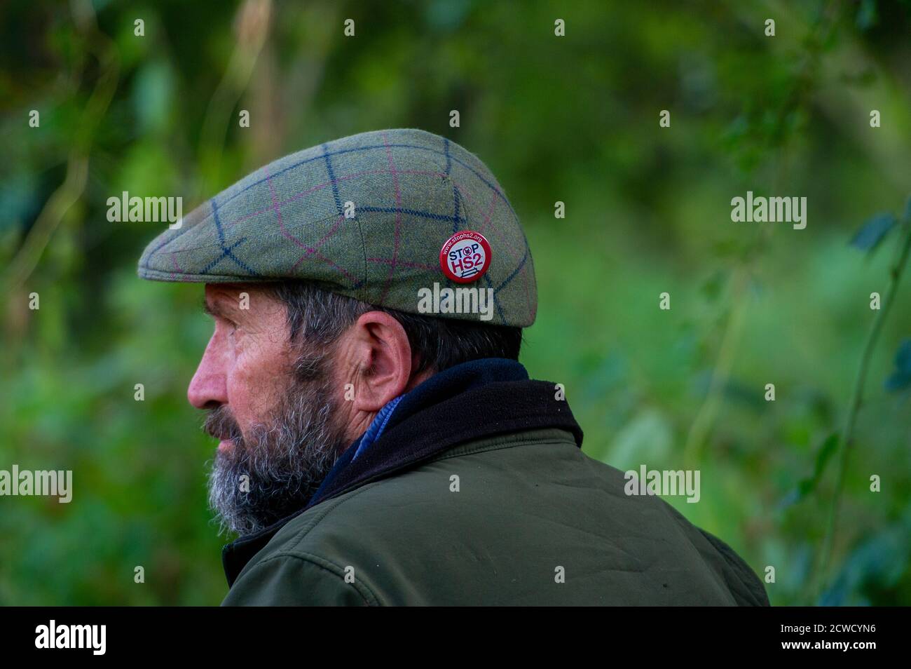 Denham, UK. 29th September, 2020. Mark Keir a tree protector watches ...