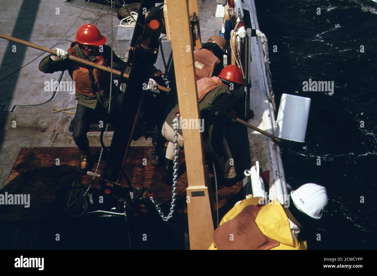 "NOAA ship ""Ferrel"" with crew checking current meters in the New York ...