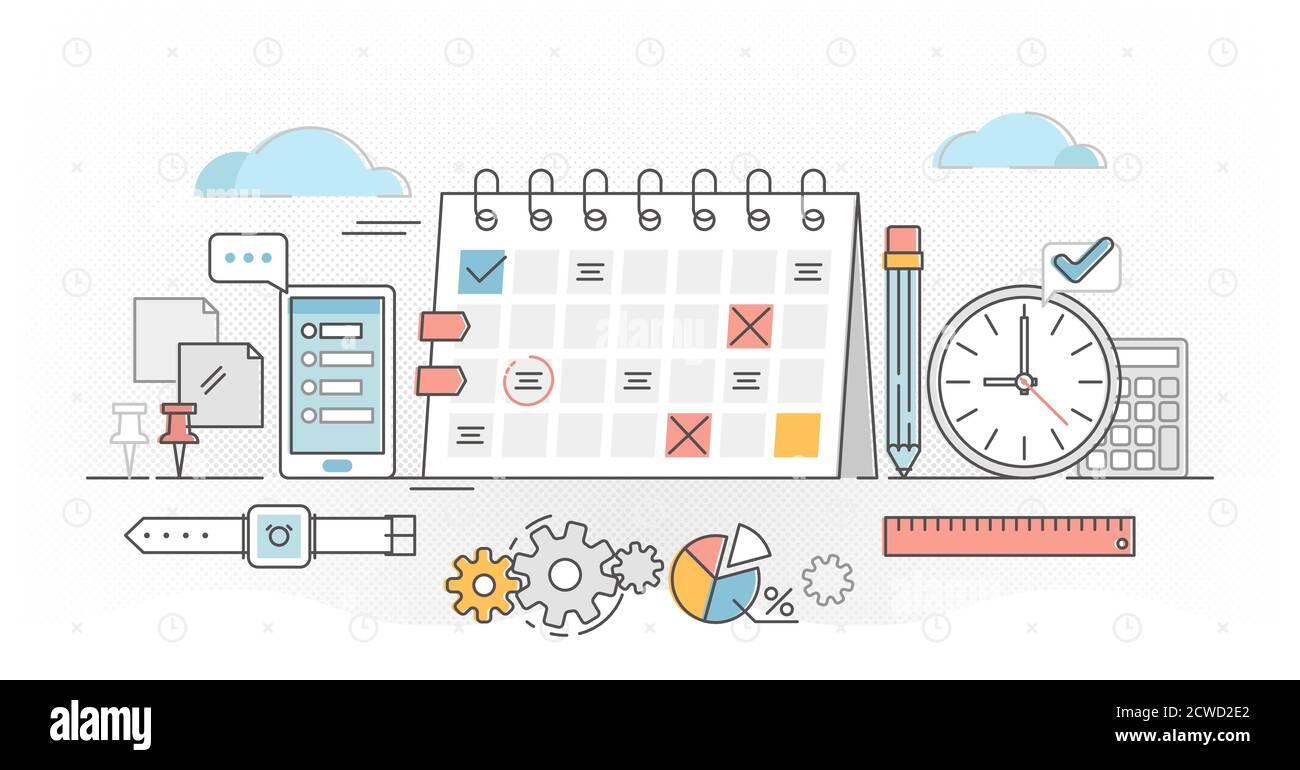 Planning outline concept vector illustration. Schedule calendar system ...