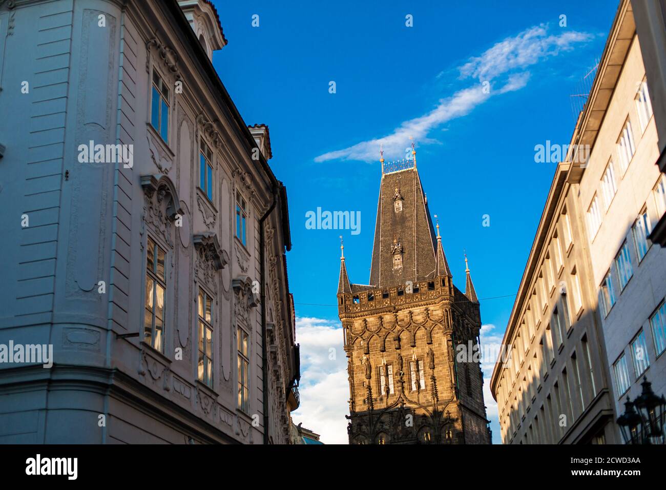 Powder tower or powder gate. Gothic tower in Prague, Czech Republic. It ...