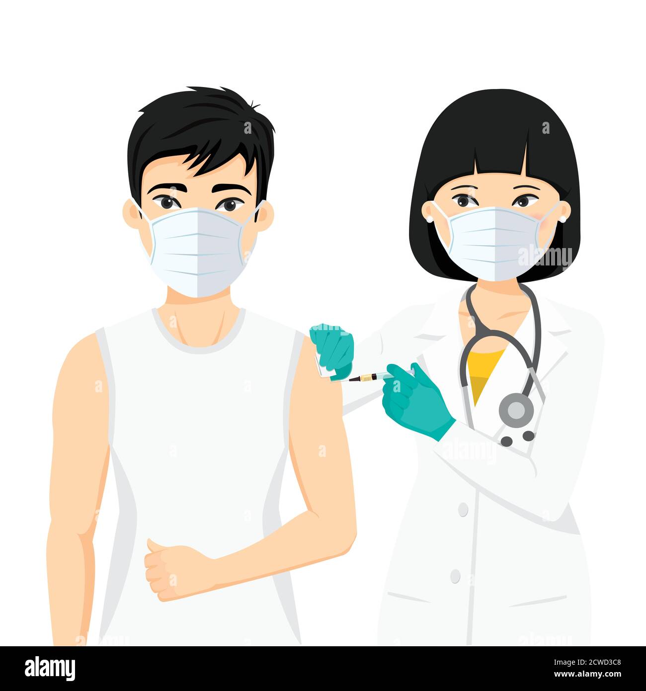 A woman doctor holding a vaccine. Vector illustration. Asian people ...
