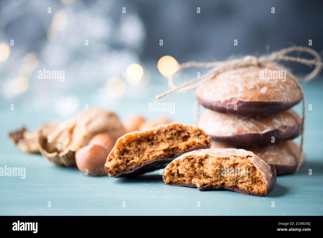 Nuremberg gingerbread on a blue and grey background, traditional german ...