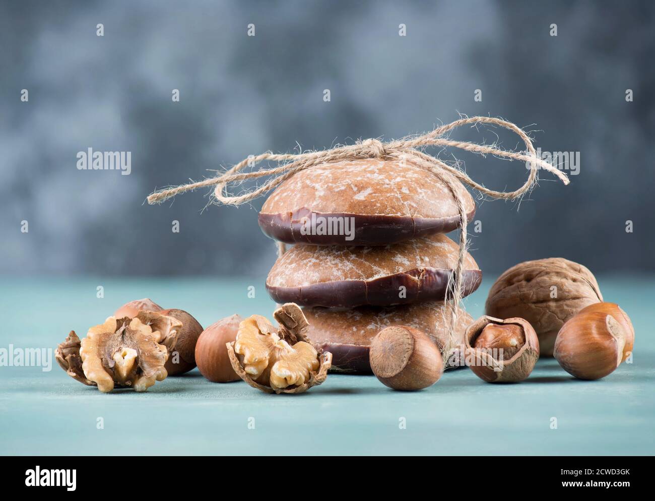 Nuremberg gingerbread on a blue and grey background, traditional german ...