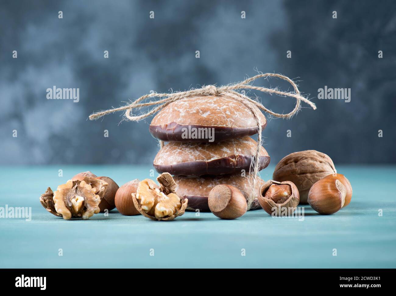 Nuremberg gingerbread on a blue and grey background, traditional german ...