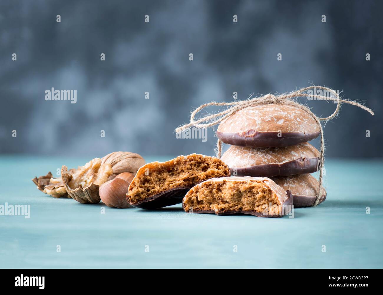 Nuremberg gingerbread on a blue and grey background, traditional german ...