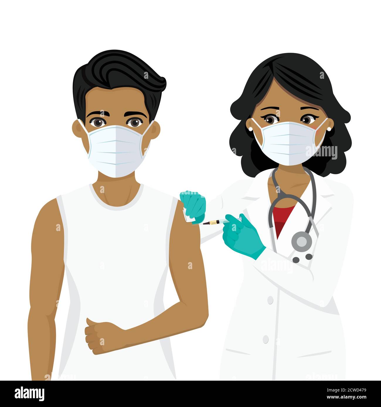 A woman doctor holding a vaccine. Vector illustration. Indian people ...