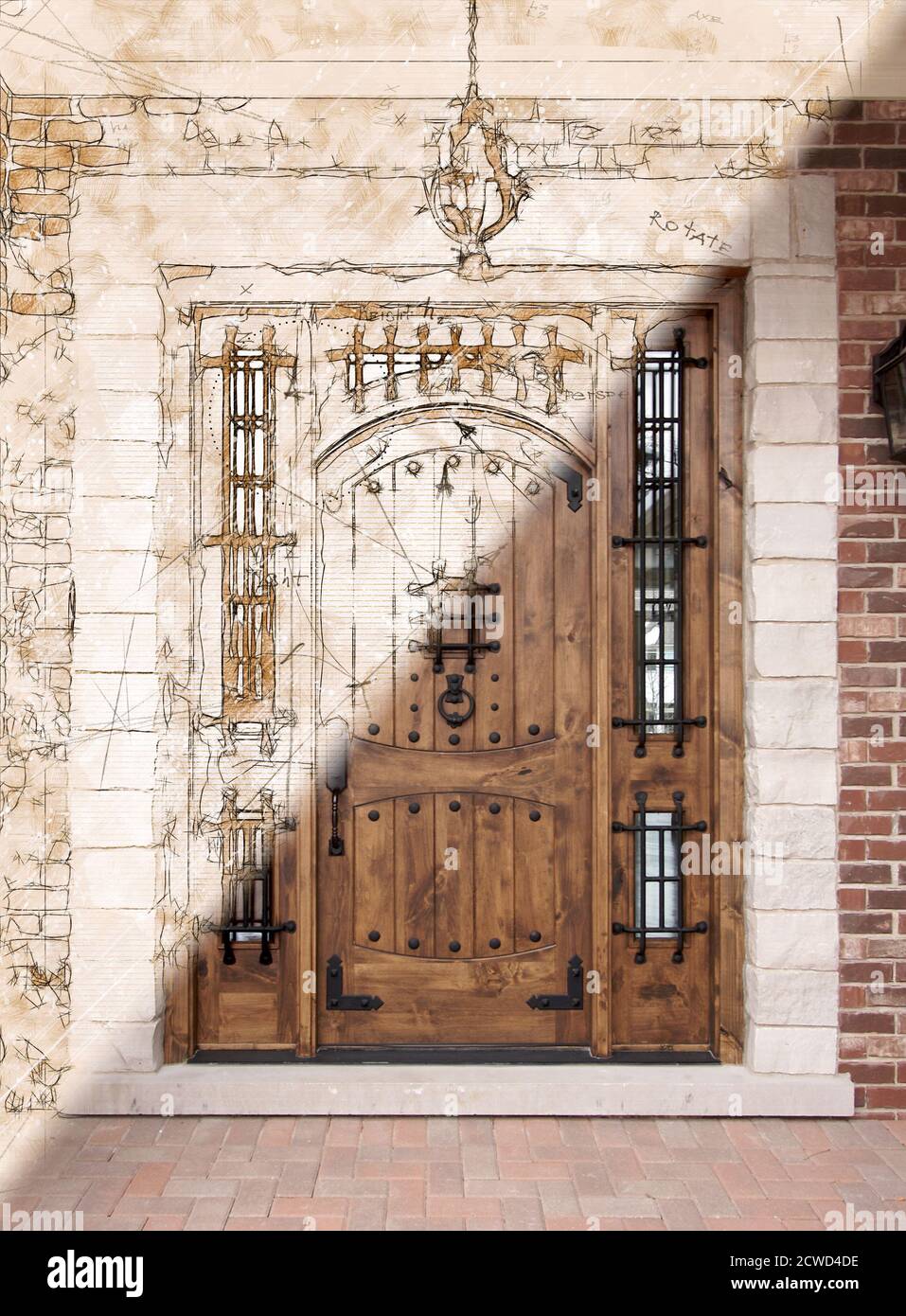 Artist Rendering Sketch of Beautiful Luxury Residential Front Door with ...