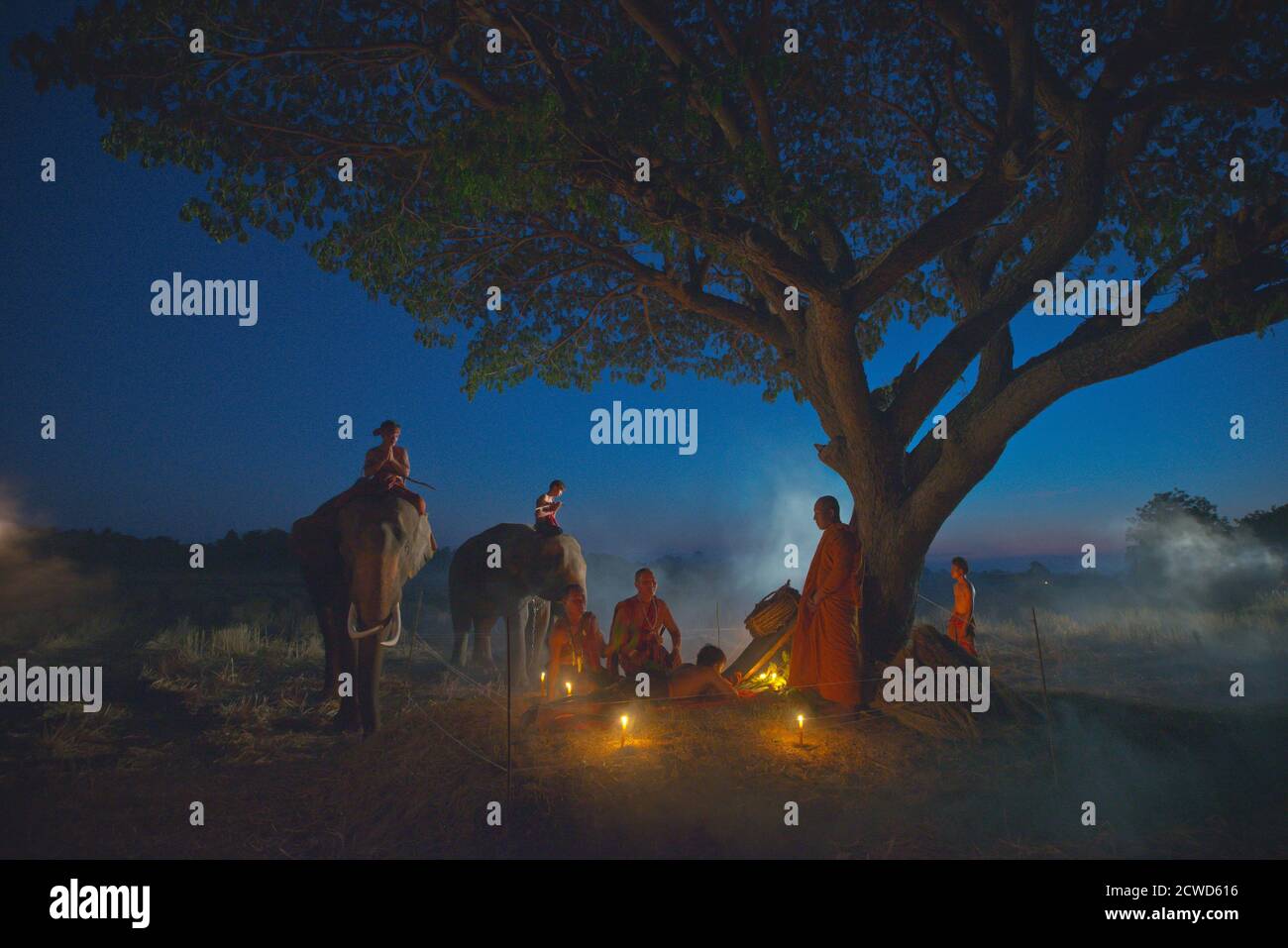 Thai purification ritual in the countryside with monks Stock Photo - Alamy