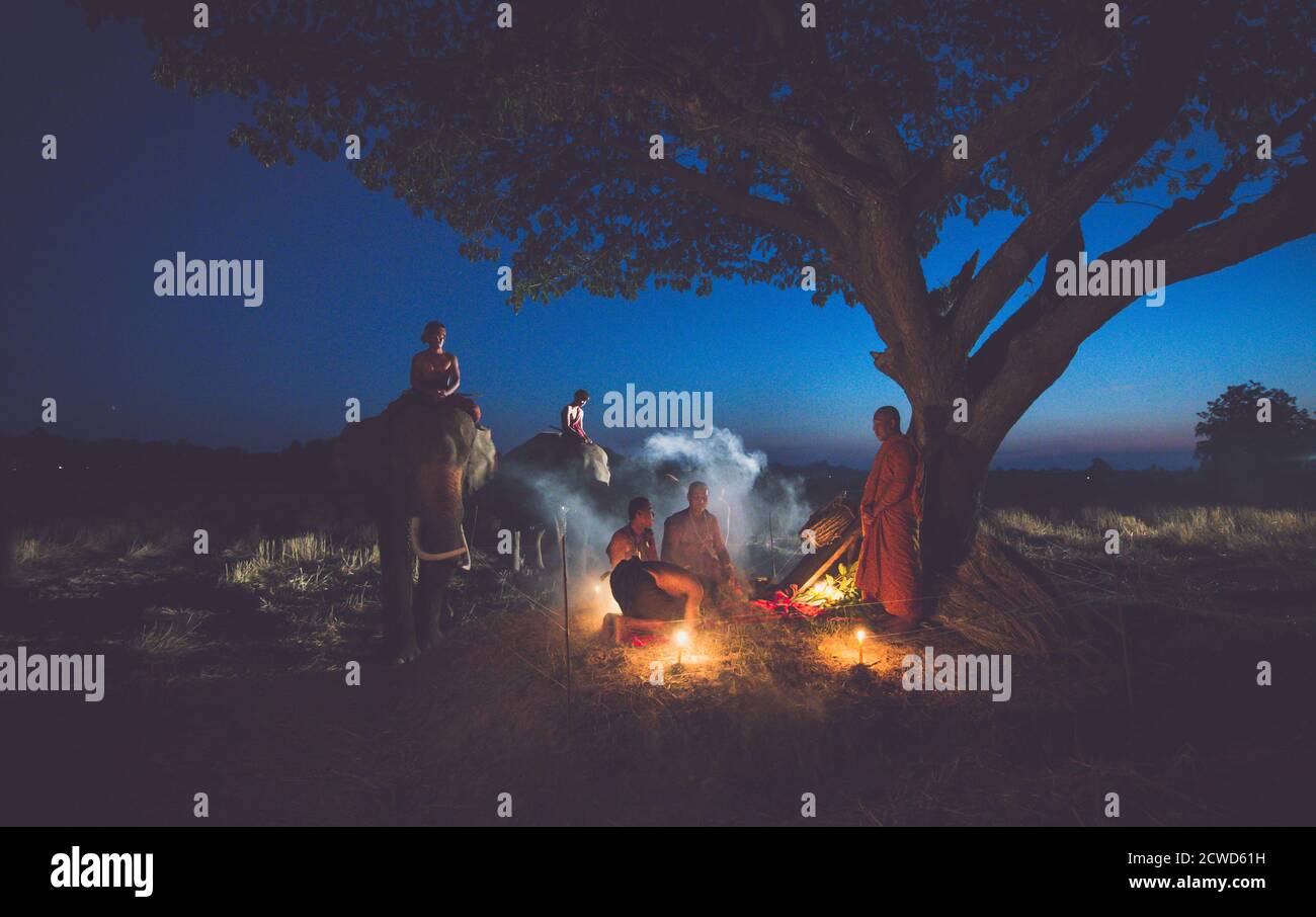 Thai purification ritual in the countryside with monks Stock Photo - Alamy