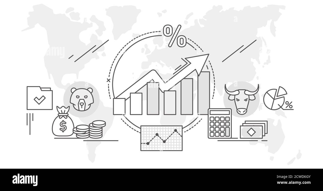 Stock market outline concept vector illustration. Flat money growth ...