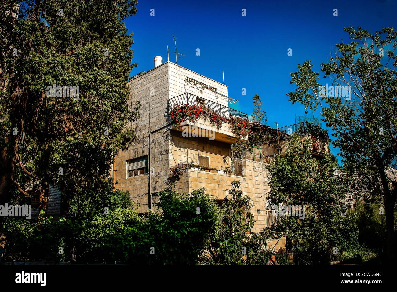 View of the facade of a building in the historic district of of ...
